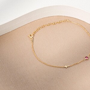Dainty Gold Filled Cross Bracelet With Birthstone , Minimalist Cross ...