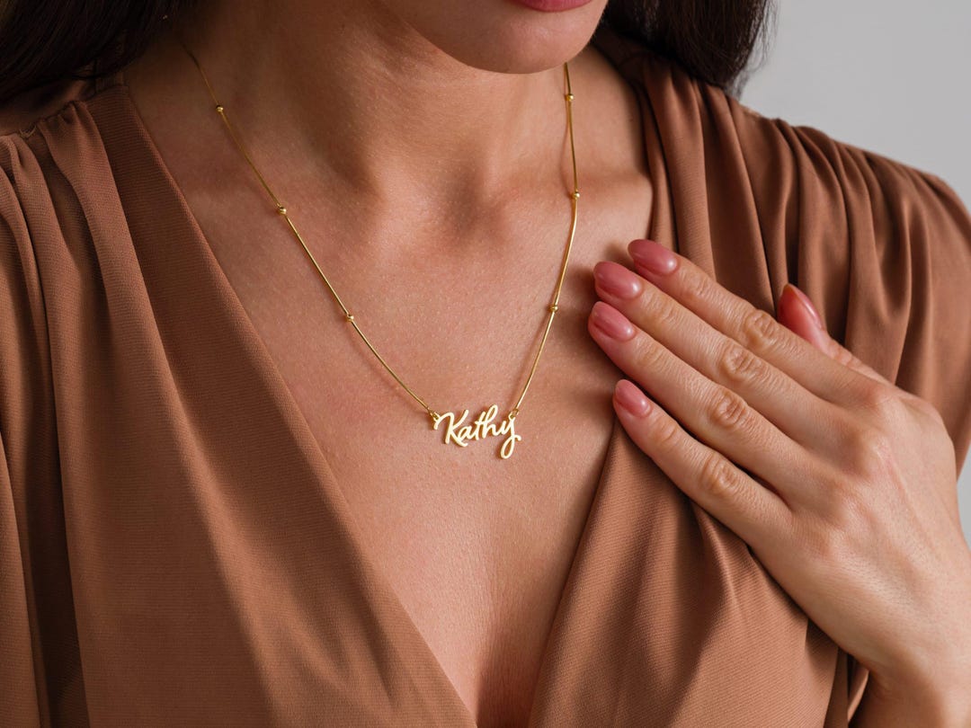 Personalized Gold Name Necklace, 18K Gold Plated Name Necklace, Custom ...