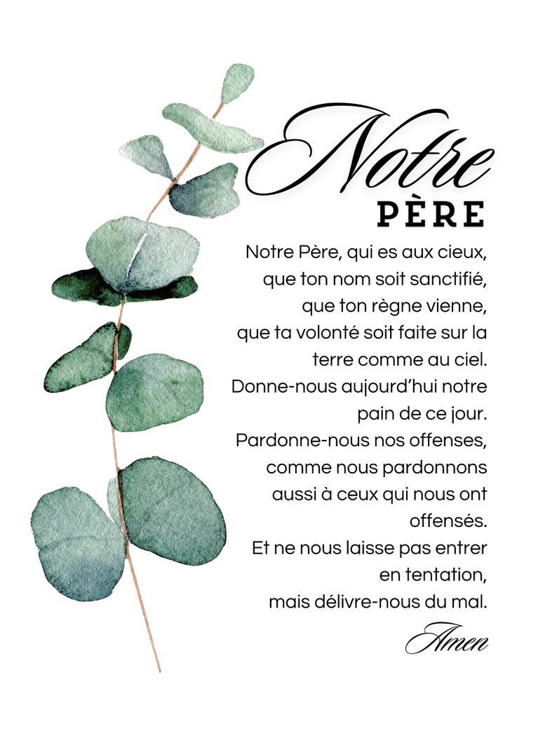 Lord's Prayer - Prayer in French - Catholic Digital Art to Print ...