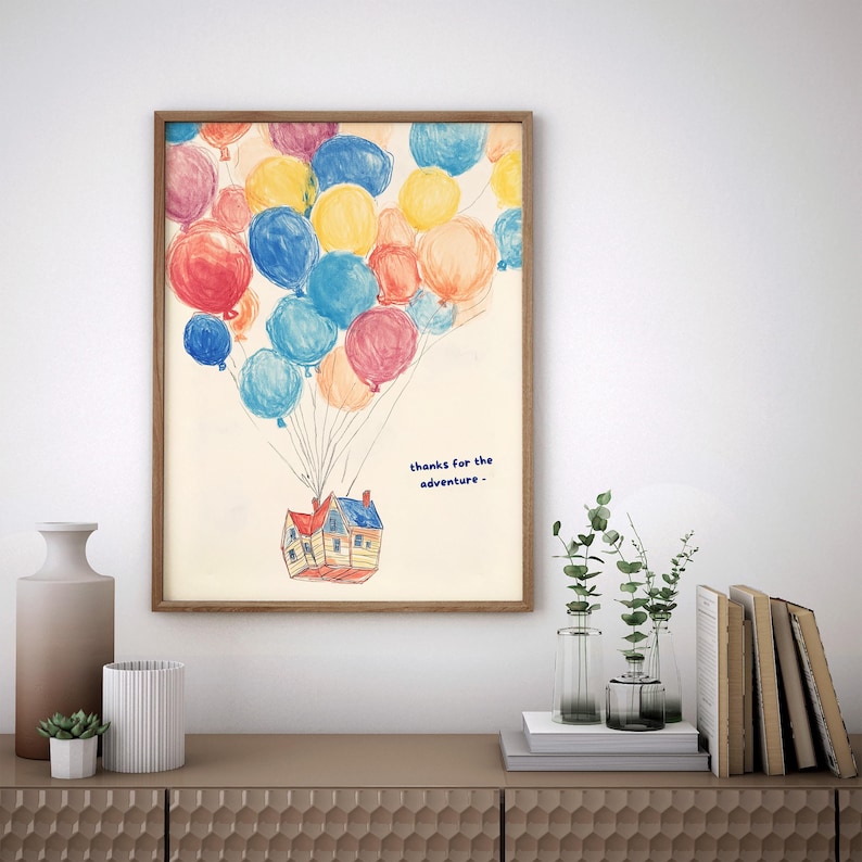 Up Inspired Print: Colorful Balloon House - Thanks for the Adventure - Etsy