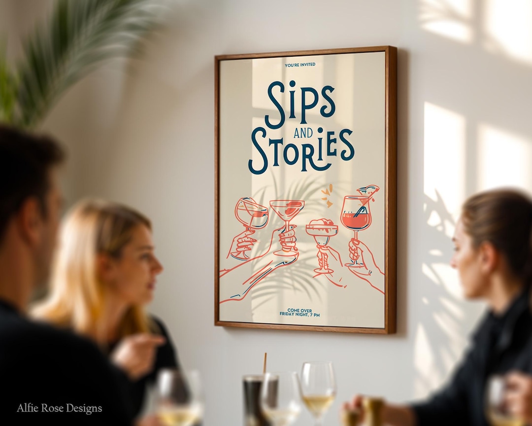 Girls Night Sips & Stories Invitation: Cocktail Party Decor (digital ...