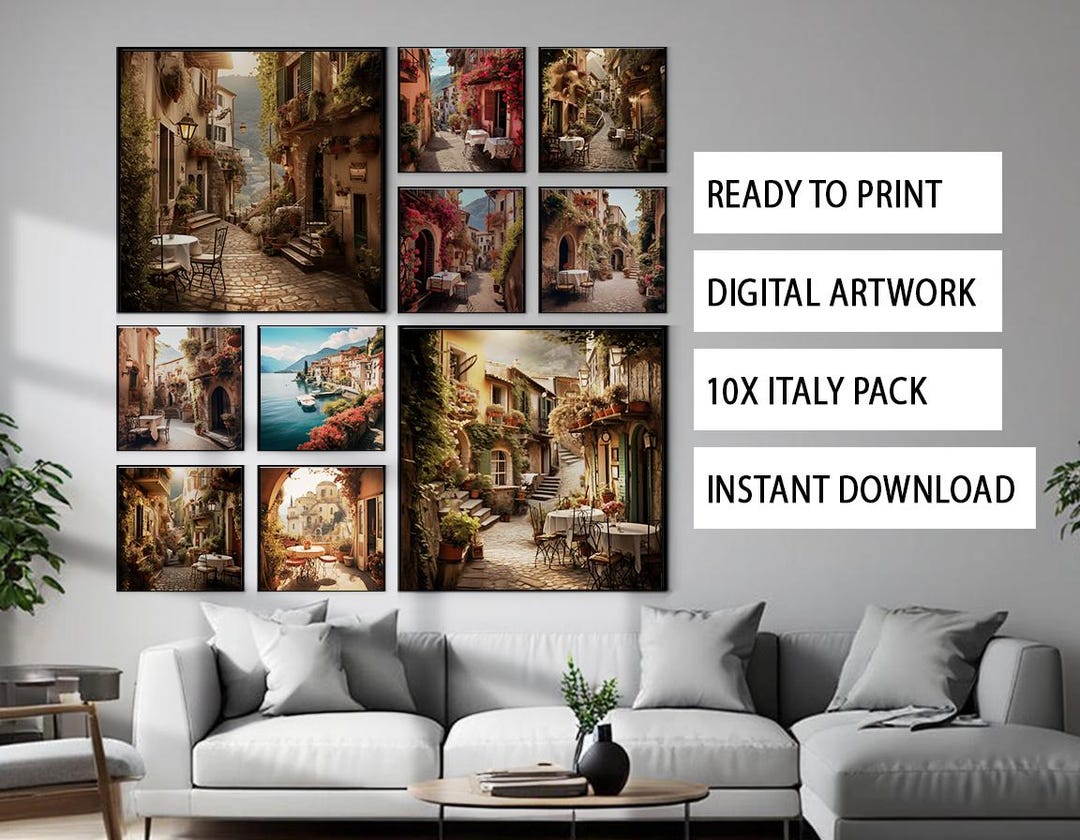 Italian Scenery Digital Art Print Set: Italy Streets & Florals (10 JPG ...