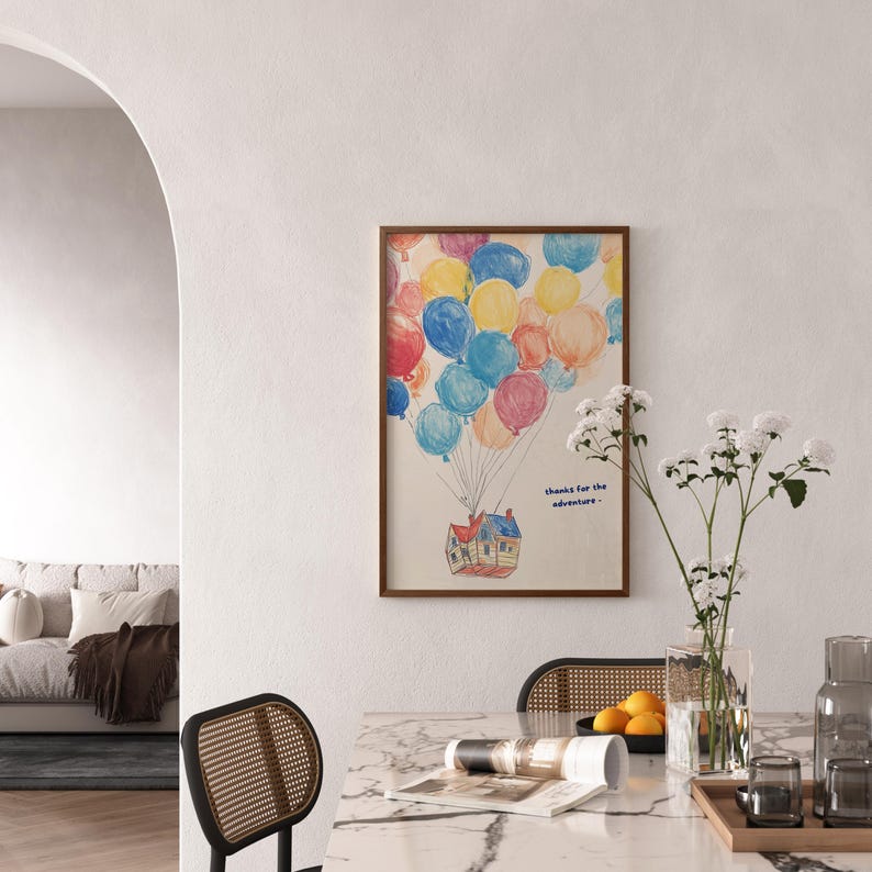 Up Inspired Print: Colorful Balloon House - Thanks for the Adventure - Etsy