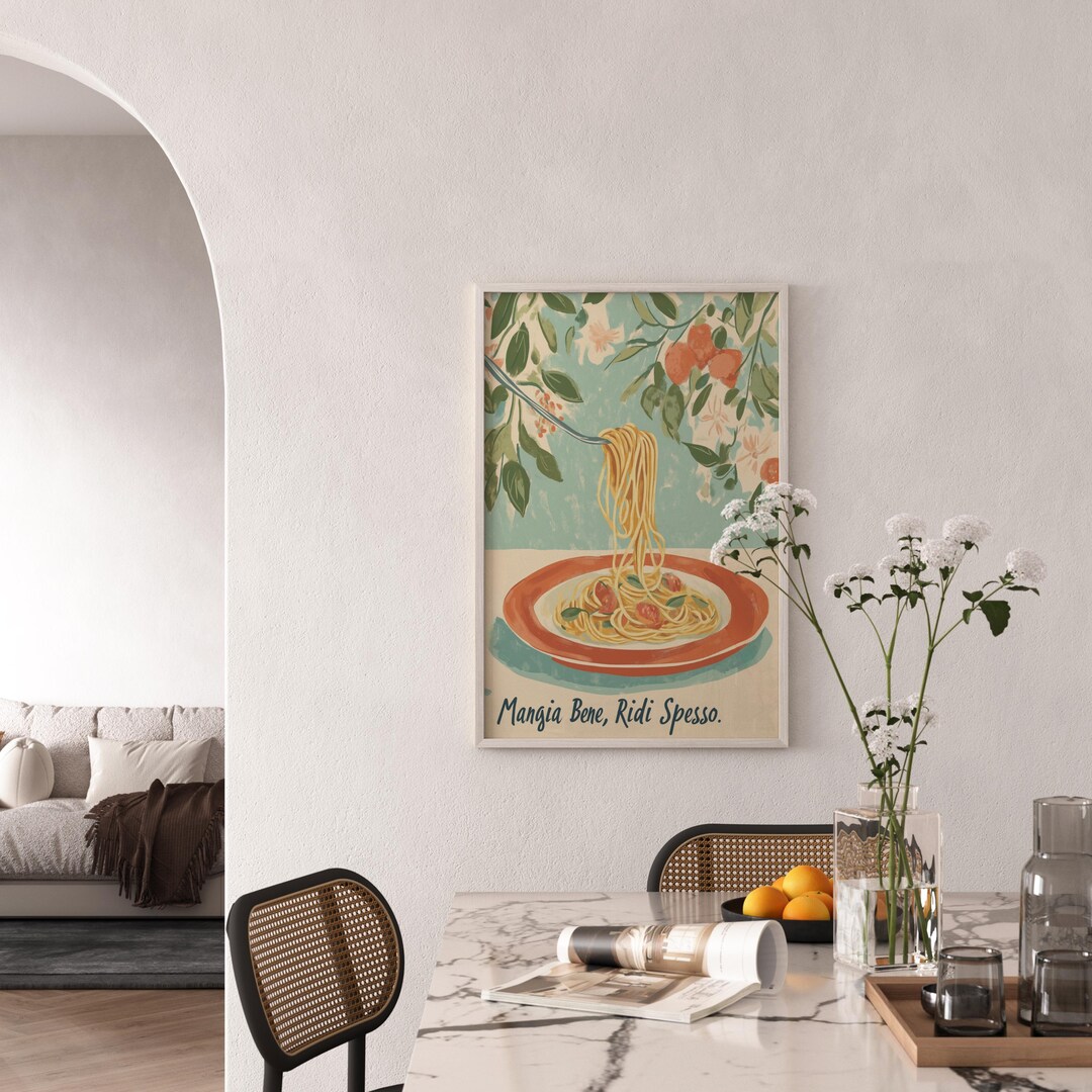 Mangia Bene Pasta Art Print | Italian Kitchen Decor - Etsy