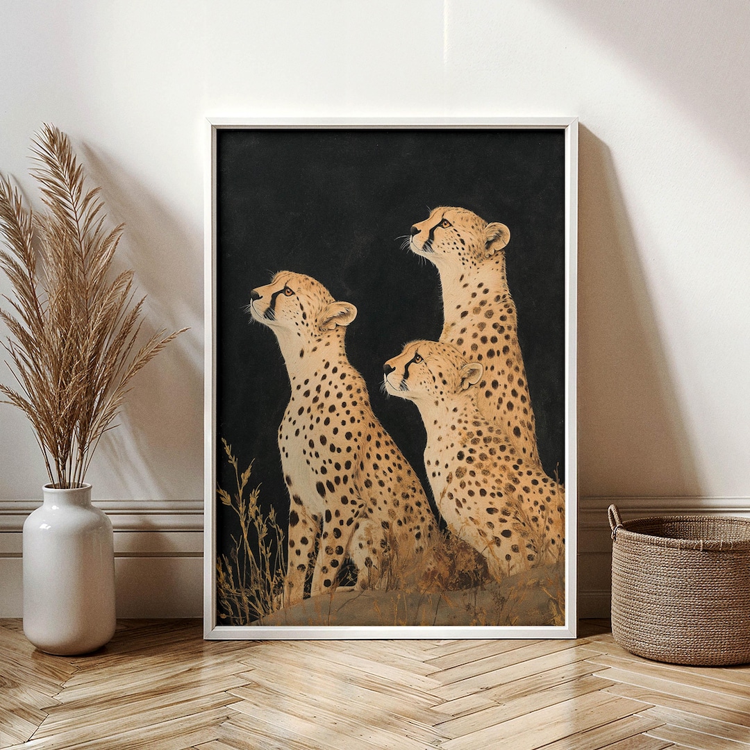 Cheetah Trio Vintage Safari Print: Elegant African Animal Decor ...