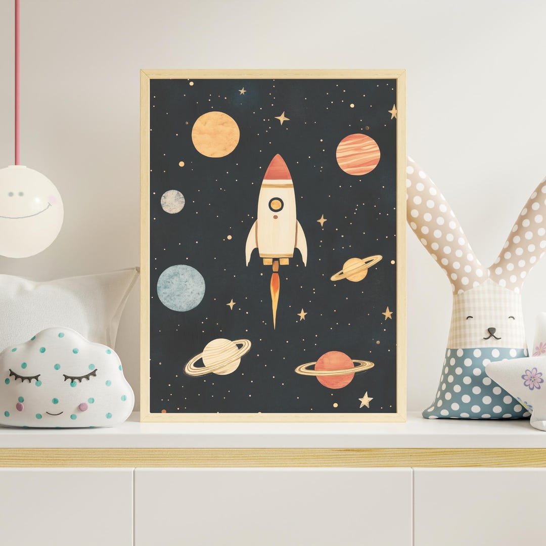 Retro Rocket Ship Art - Space Adventure Print, Vintage Outer Space ...