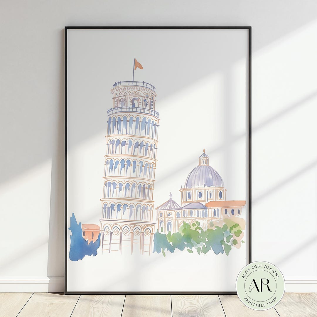 Leaning Tower of Pisa Watercolor Print: Italy Travel Art (digital ...