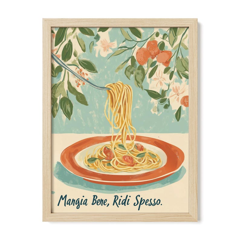 Mangia Bene Pasta Art Print | Italian Kitchen Decor - Etsy