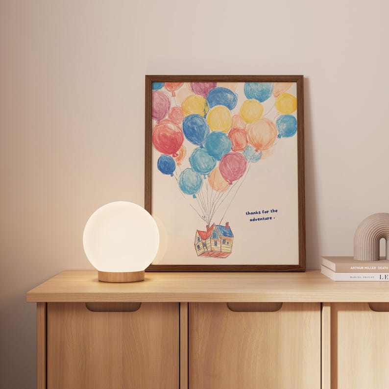 Up Inspired Print: Colorful Balloon House - Thanks for the Adventure - Etsy