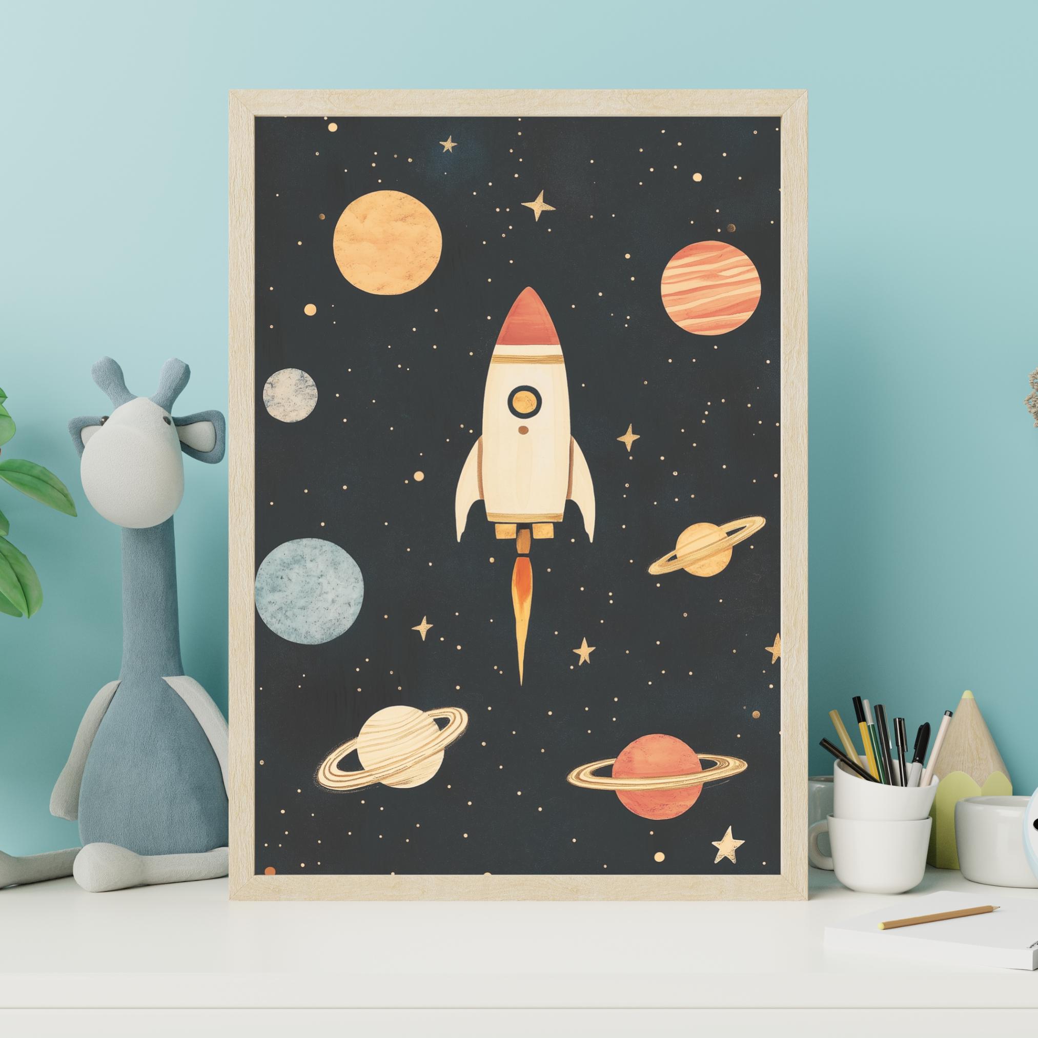 Retro Rocket Ship Print: Vintage Space Nursery Decor (digital Download ...