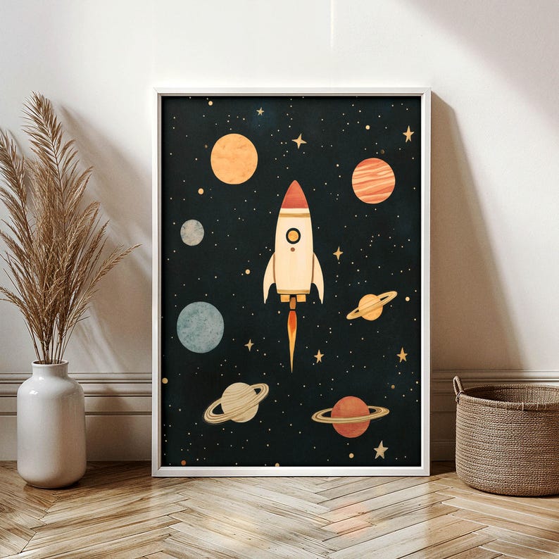 Retro Rocket Ship Print: Vintage Space Nursery Decor (digital Download ...