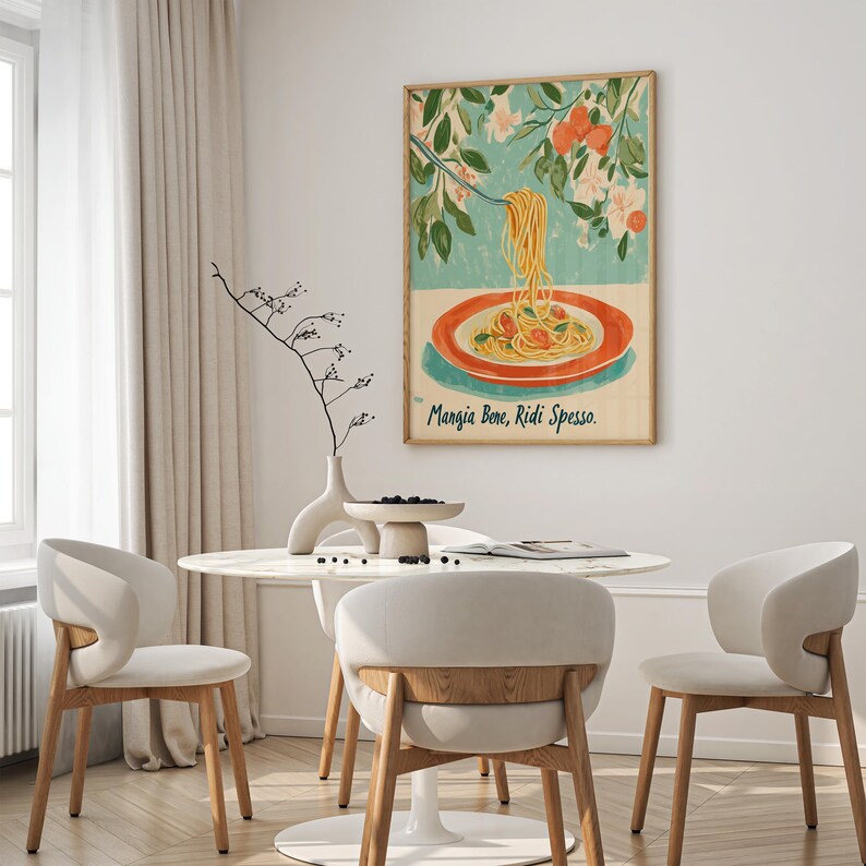 Mangia Bene Pasta Art Print | Italian Kitchen Decor - Etsy