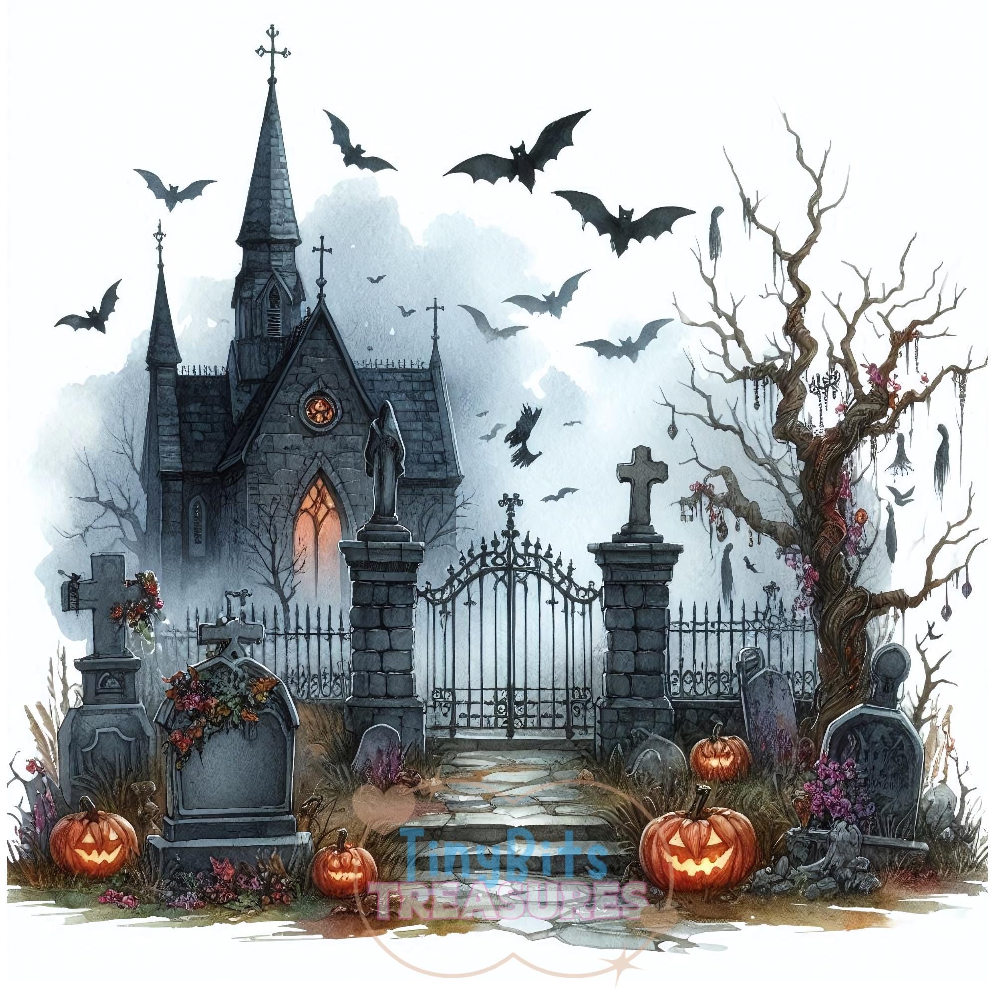 Halloween Scenes Clipart, Printable Halloween Backdrops, Halloween ...