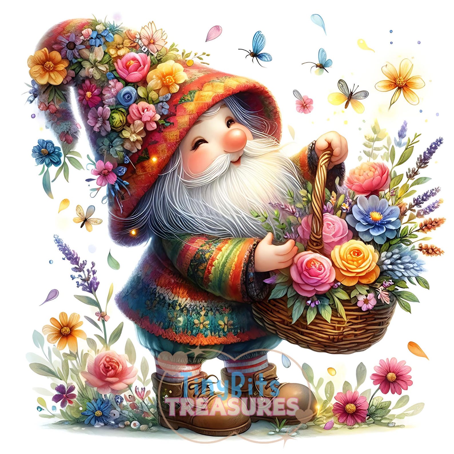 Spring Gnome Clipart, Floral Cute Gnome JPG, Whimsical Garden Gnome ...