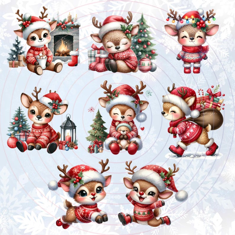 Christmas Reindeer Clipart Bundle, Cute Reindeer Christmas PNG, Cute ...