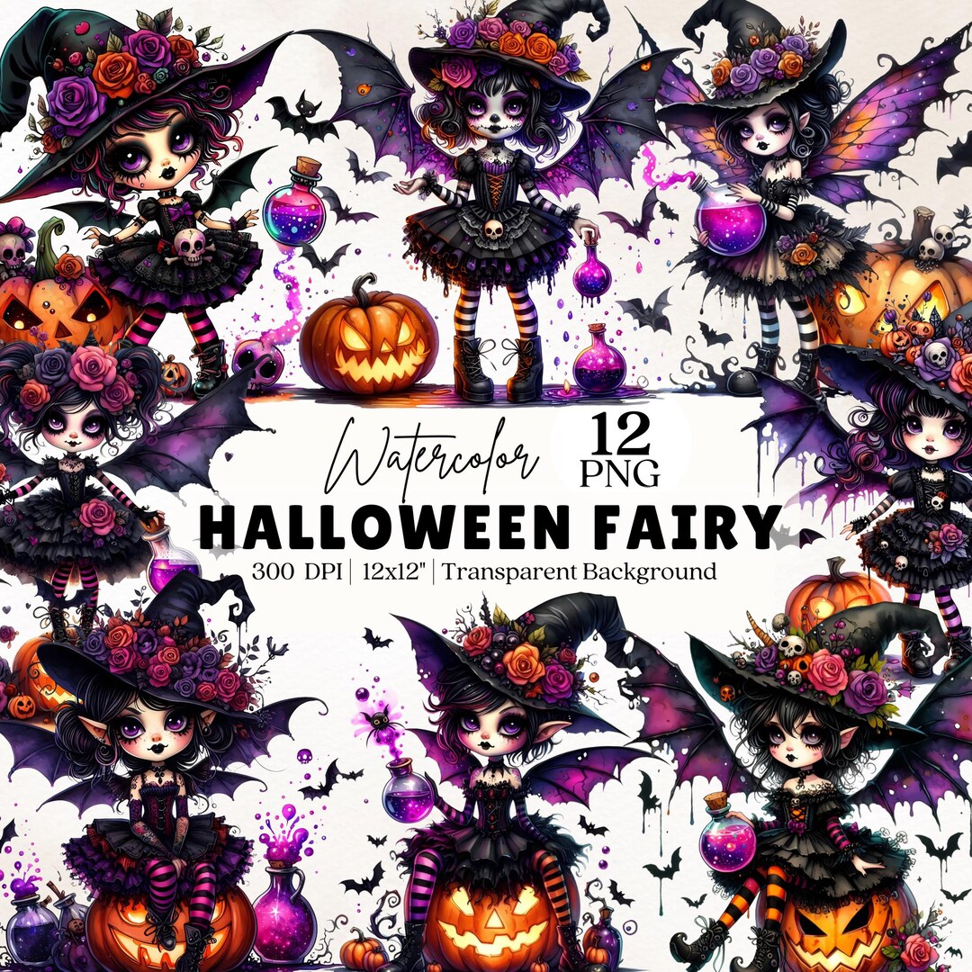 Halloween Fairy Clipart, 12 PNG Gothic Fairy, Halloween Pumpkins ...