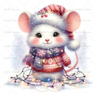 Christmas Mouse Clipart, 15 JPG Watercolor Cute Mouse, Christmas Decor ...