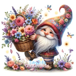 Spring Gnome Clipart, Floral Cute Gnome JPG, Whimsical Garden Gnome ...