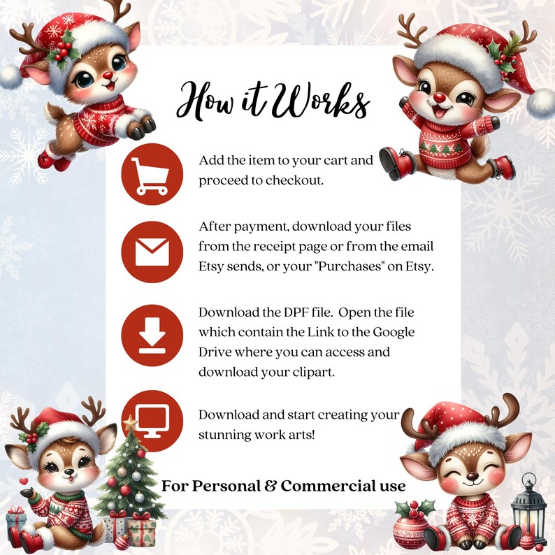 Christmas Reindeer Clipart Bundle, Cute Reindeer Christmas PNG, Cute ...