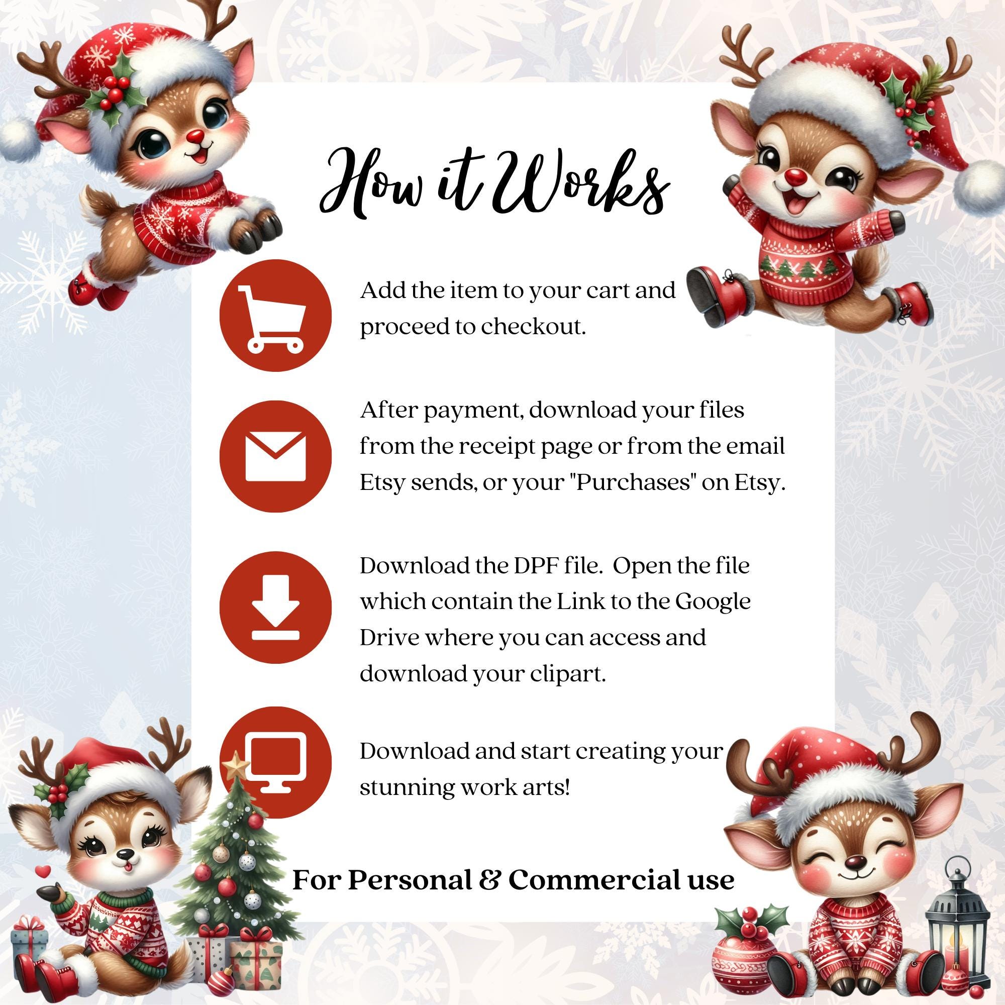 Christmas Reindeer Clipart Bundle, Cute Reindeer Christmas PNG, Cute ...