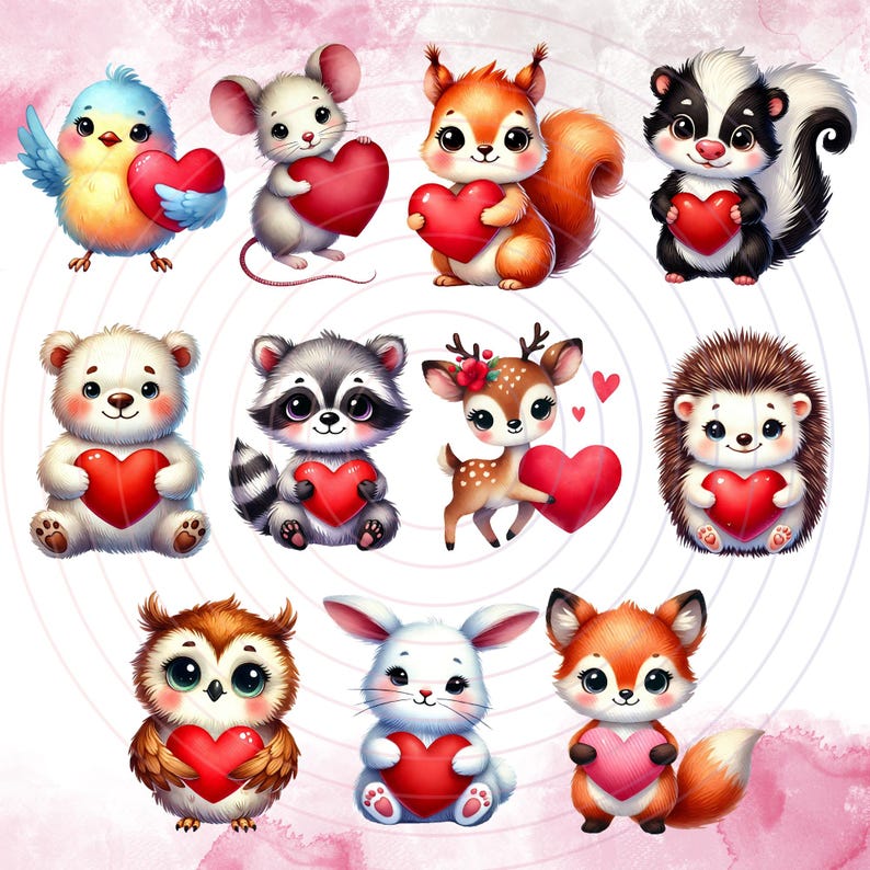 Watercolor Valentines Day Clipart, Woodland Animals, Baby Animals ...