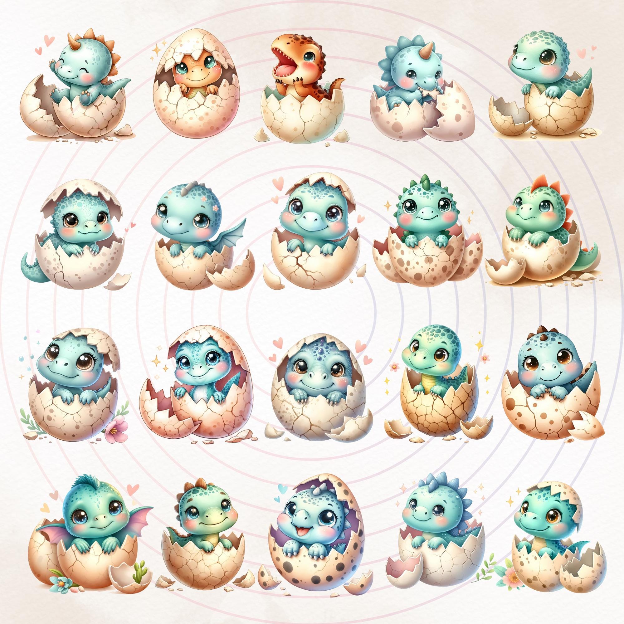 Watercolor Dinosaur Egg Clipart, Baby Dinosaur Clipart, Nursery Decor ...