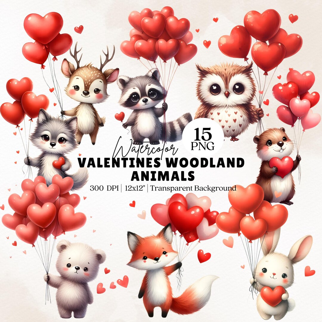 Valentines Woodland Animals Clipart, Love Graphics , Digital Download ...