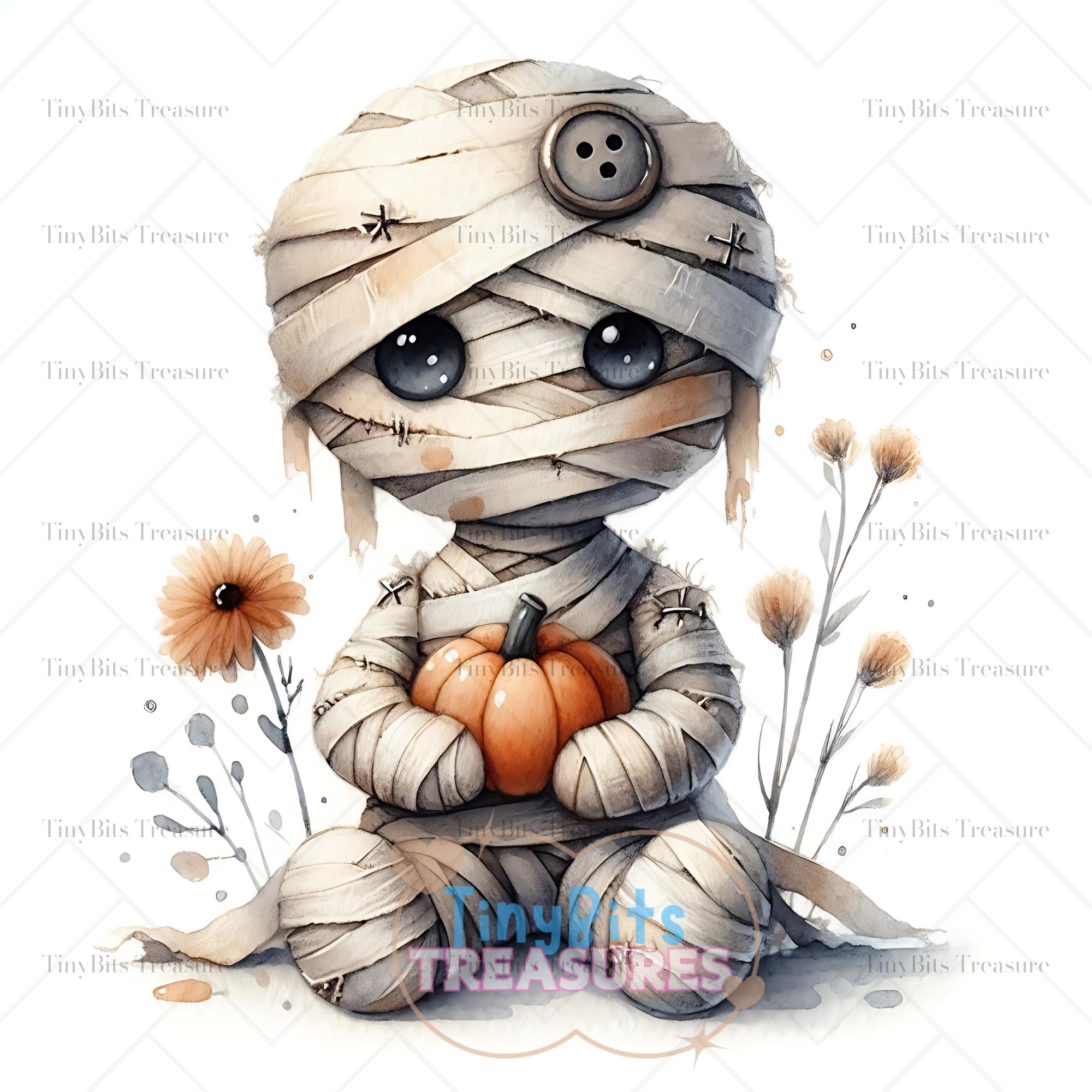 Halloween Mummy Doll Clipart, 15 JPG Halloween Doll, Creepy Cute Doll ...