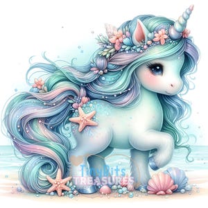 Aquatic Baby Unicorn Clipart, Sea Unicorn, Cute Unicorn JPG, , White ...