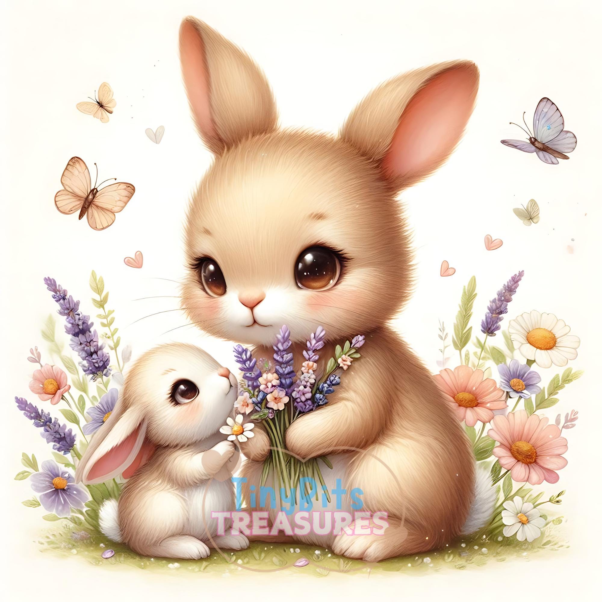 Spring Bunny Flower Clipart, Cute Bunny, Floral Bunny, Spring Decor ...