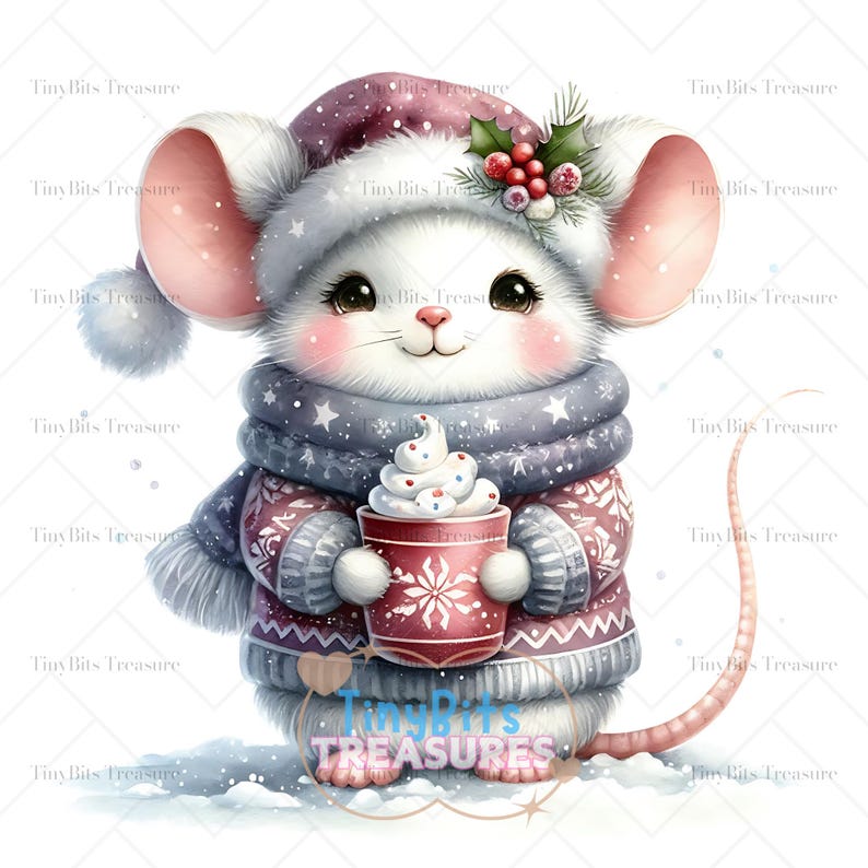 Christmas Mouse Clipart, 15 JPG Watercolor Cute Mouse, Christmas Decor ...
