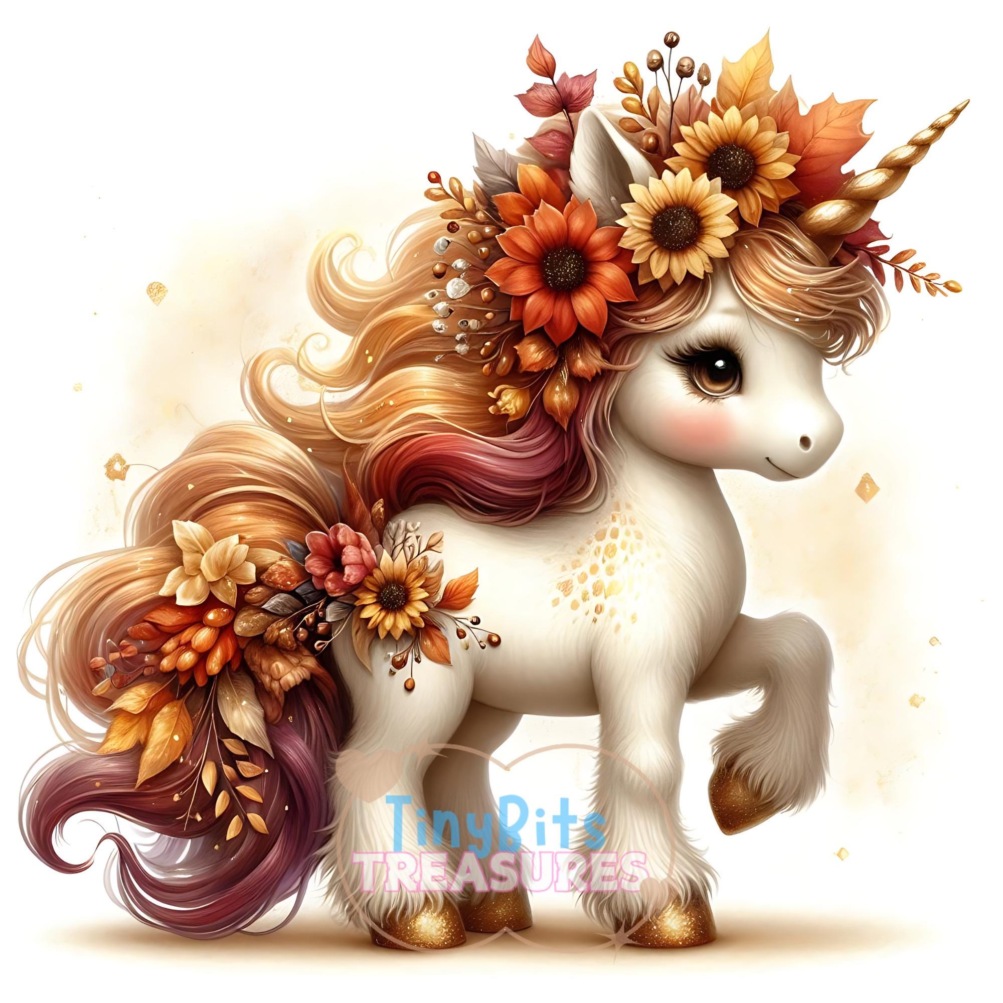 Fall Autumn Unicorn Clipart, Floral Unicorn, Cute Unicorn, Autumn Decor ...