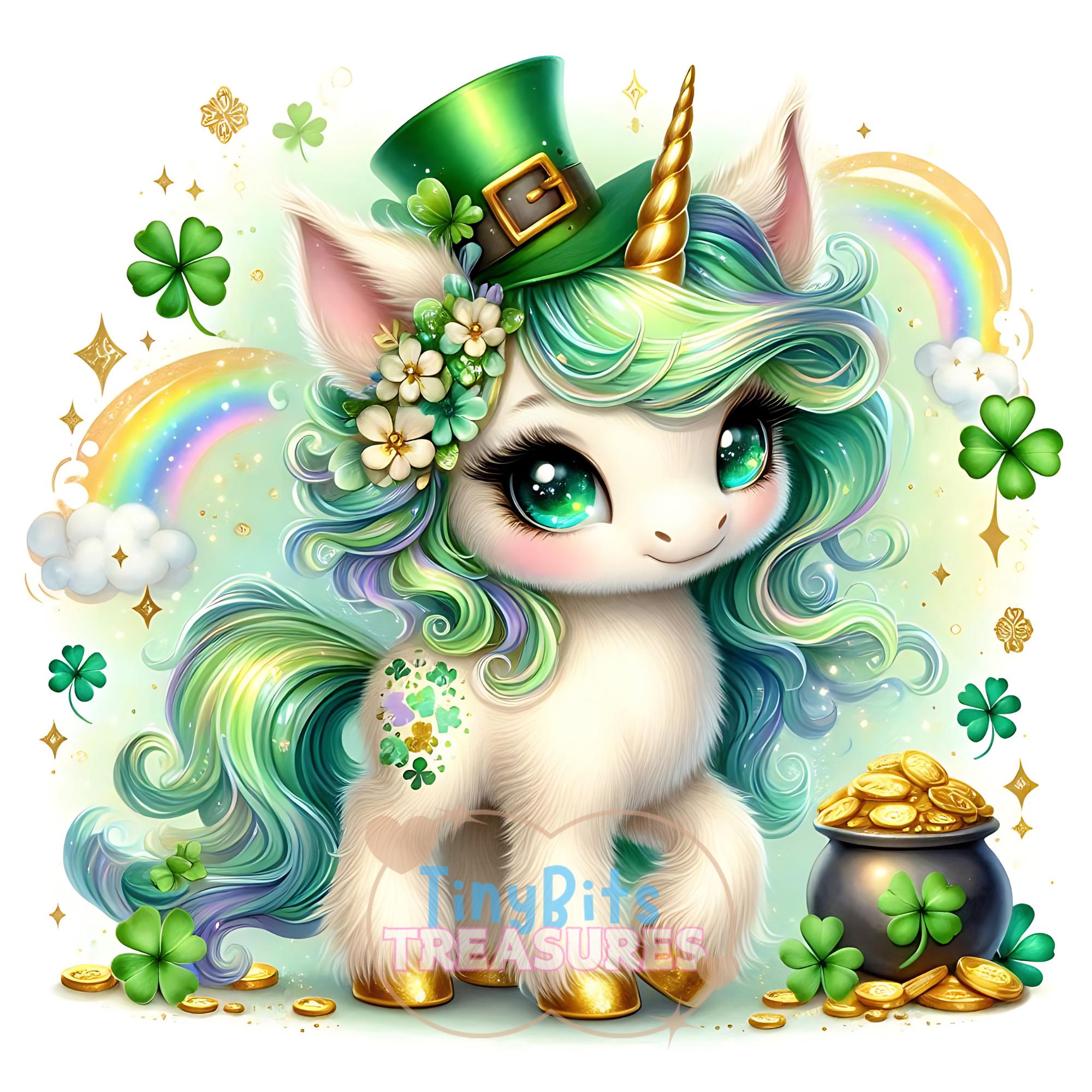 St. Patrick's Day Unicorn Clipart, Cute Unicorn JPG, Saint Patrick's ...