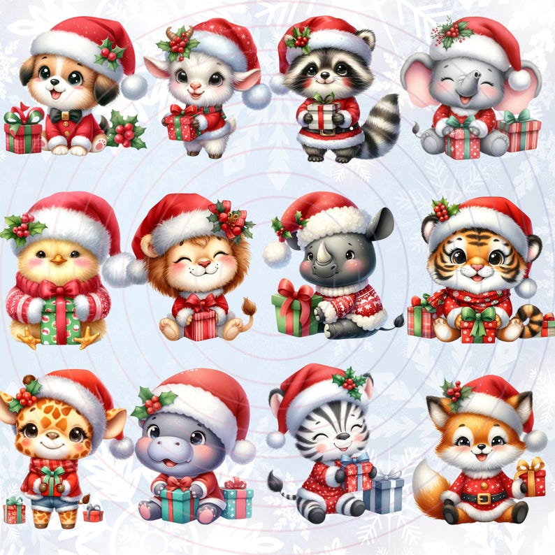 Christmas Animals Clipart Bundle, Cute Woodland Holiday Animals PNG ...