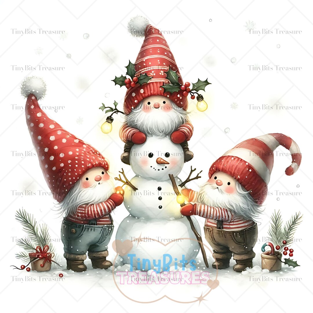 Watercolor Christmas Gnomes Clipart, 15 JPG Cute Gnomes, Festive Winter ...