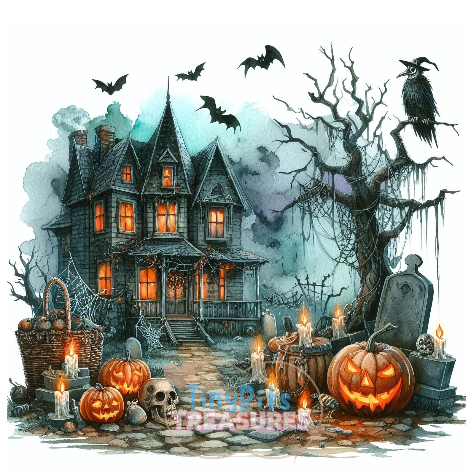 Halloween Scenes Clipart, Printable Halloween Backdrops, Halloween ...