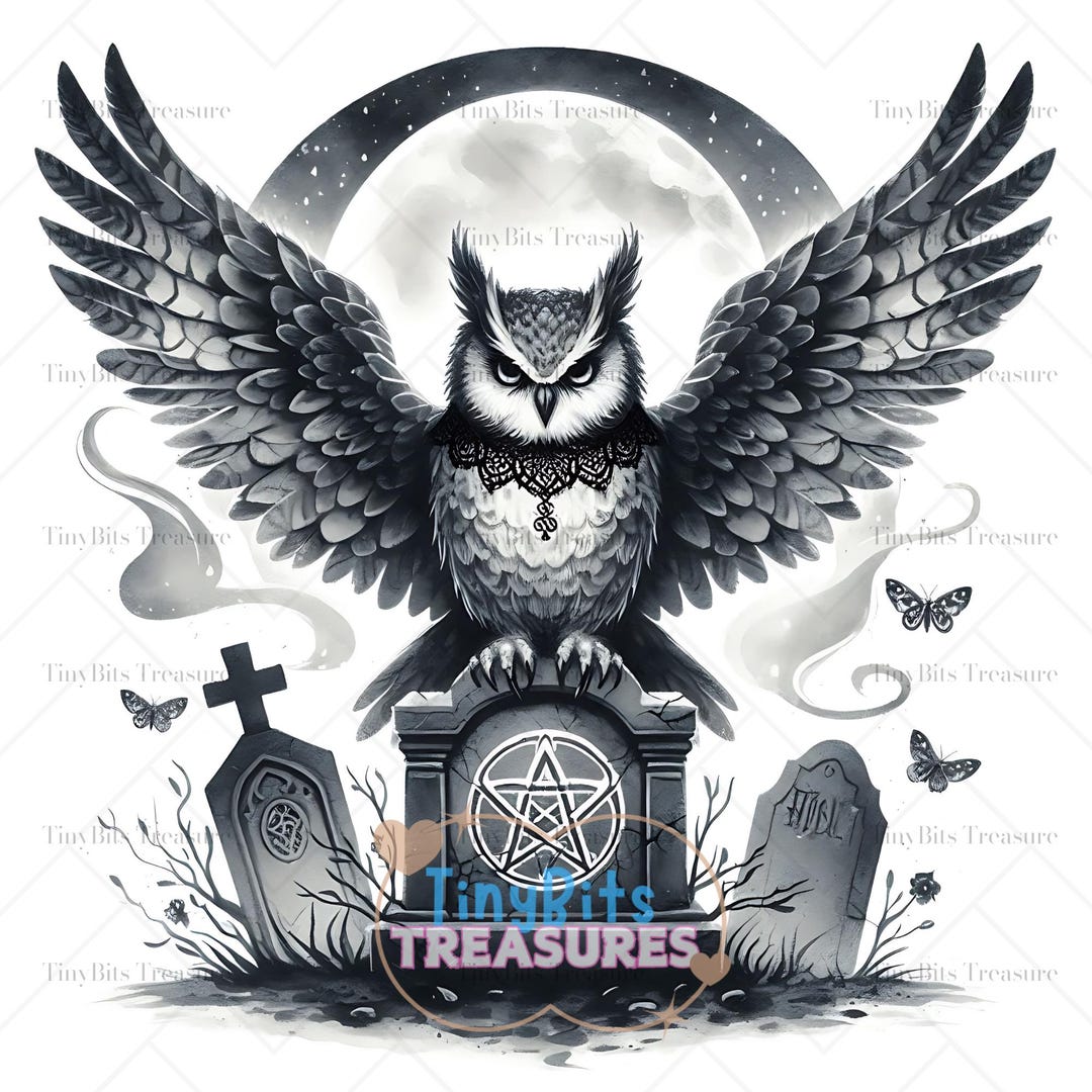 Gothic Cemetery Owl Clipart, 15 JPG Halloween Dark Owl, Gothic Owl ...