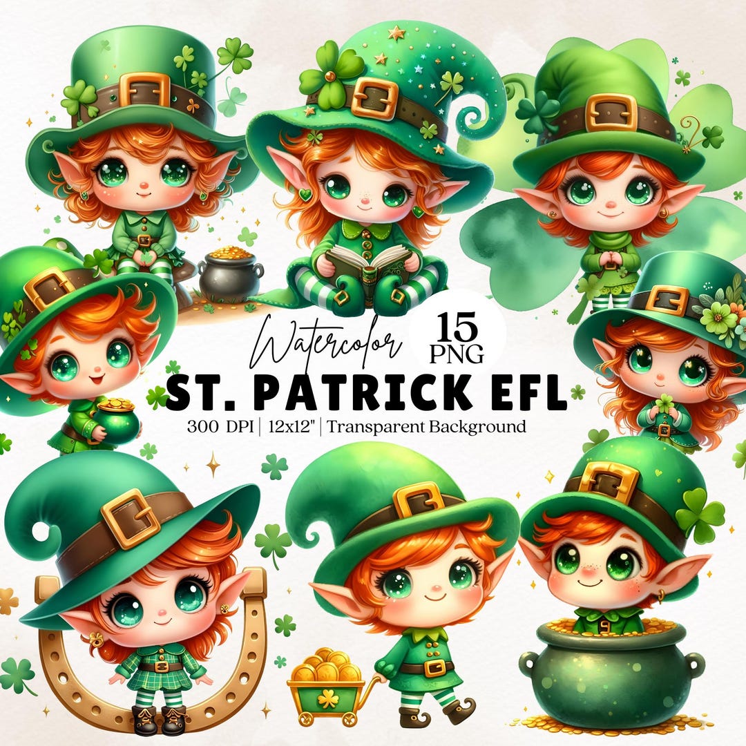Saint Patrick Elf Clipart, 15 Png Watercolor Elf Decor, Whimsical ...