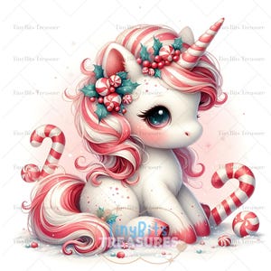 Christmas Peppermint Unicorn Clipart, Candy Cane Unicorn, 15 JPG Baby ...