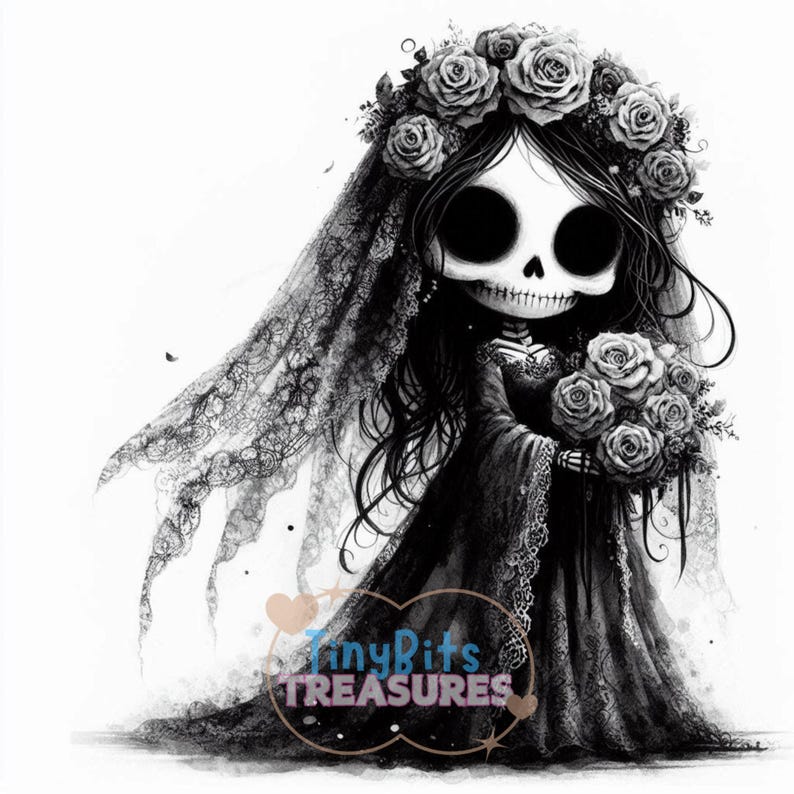 Spooky Halloween Skull Bride JPG Clipart, Gothic Bride, Vintage Dark ...