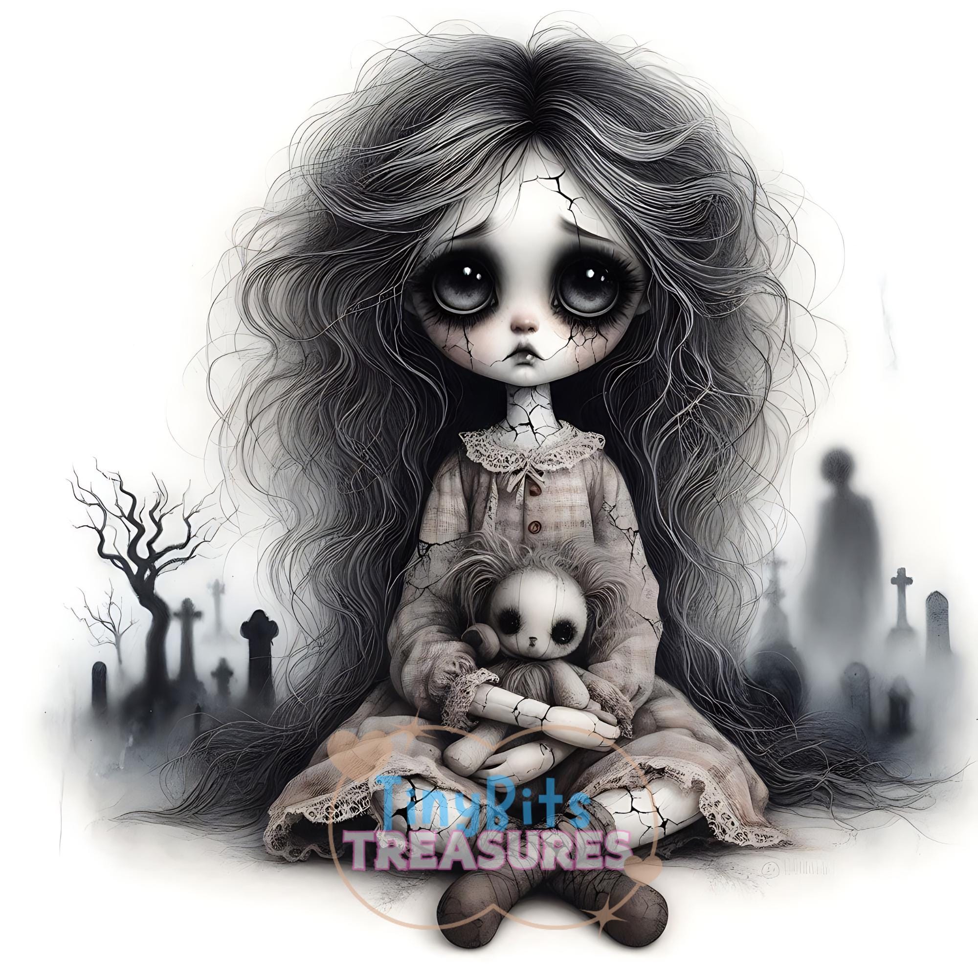 Halloween Gothic Doll Clipart, Vintage Creepy Dolls, Gothic Clipart ...