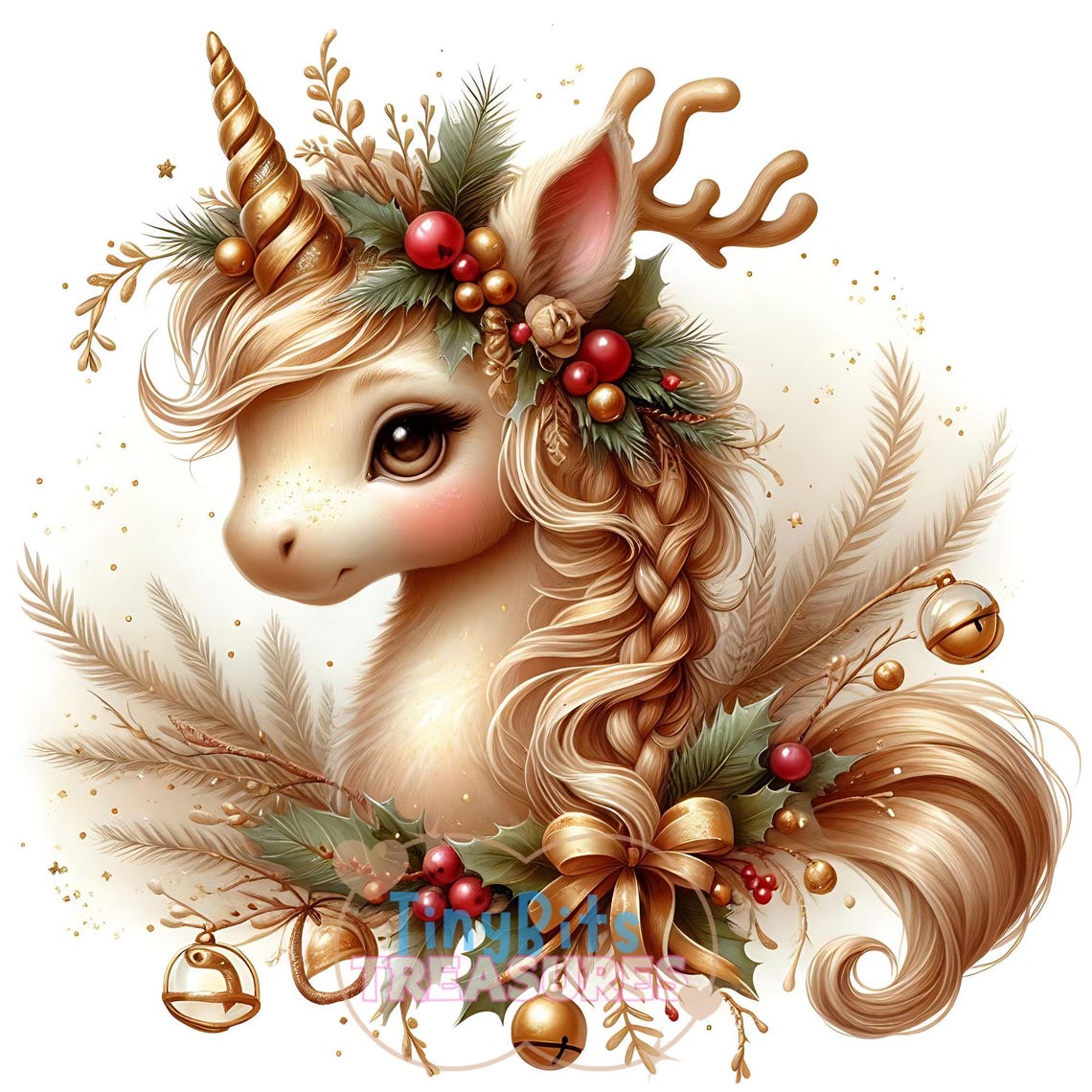 Christmas Reindeer Unicorn Clipart, 15 JPG Reindeer Christmas Clipart ...
