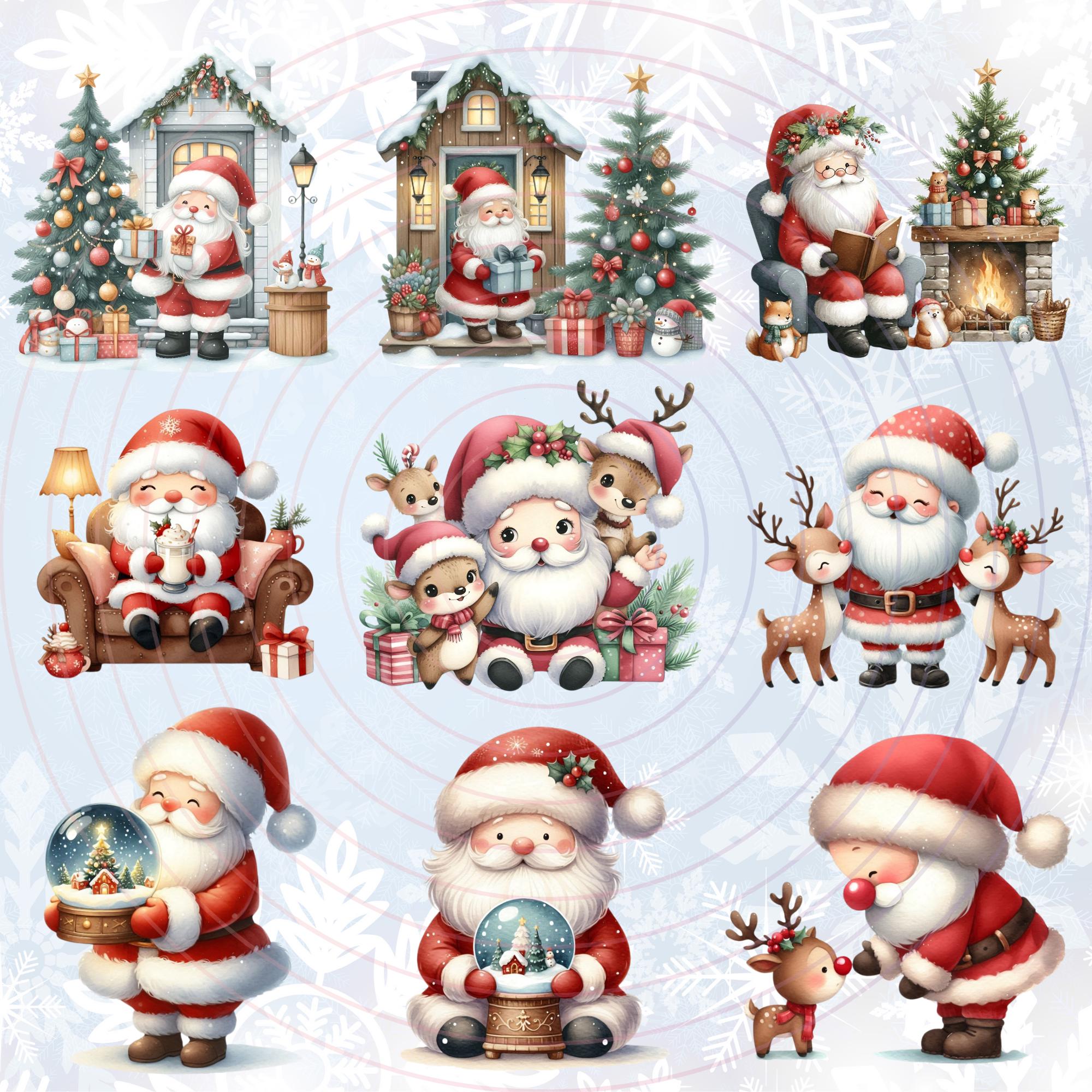 Watercolor Santa Clipart Bundle, Christmas Cute Santa Claus, Cute Santa ...