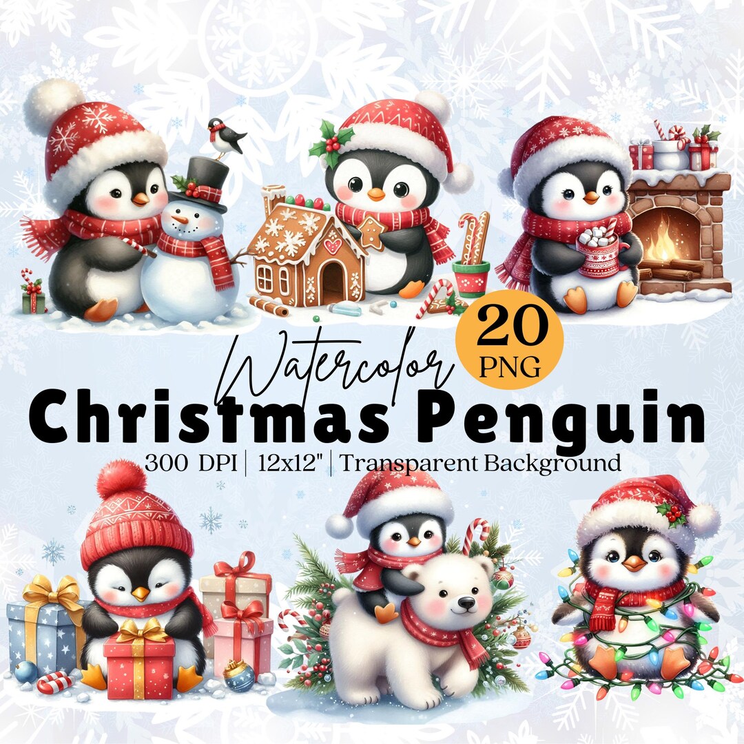 20 Christmas Penguin Clipart Bundle, Christmas Clipart, Winter Animals ...