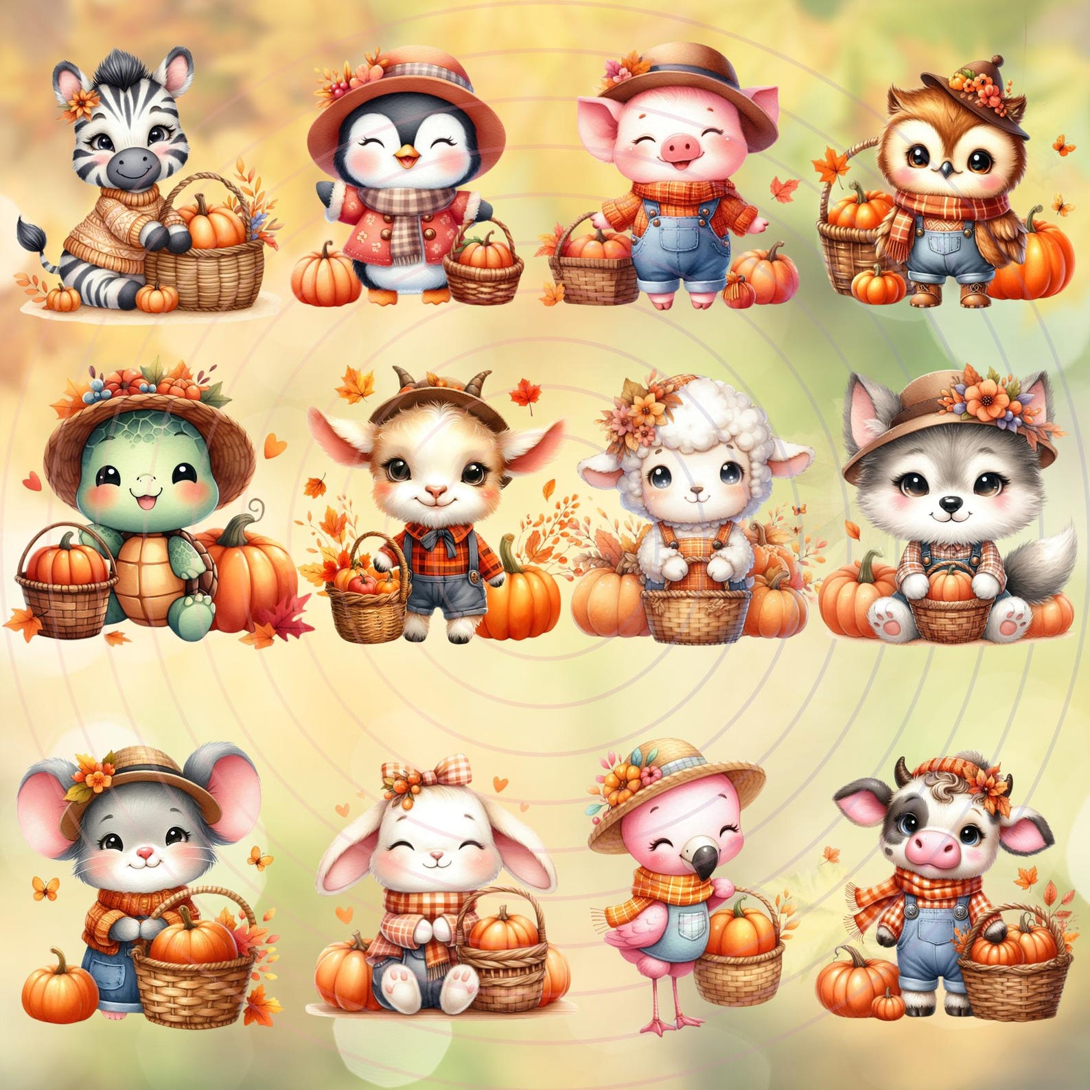Fall Cute Animals PNG Bundle, Autumn Animals, Watercolor Baby Animals ...
