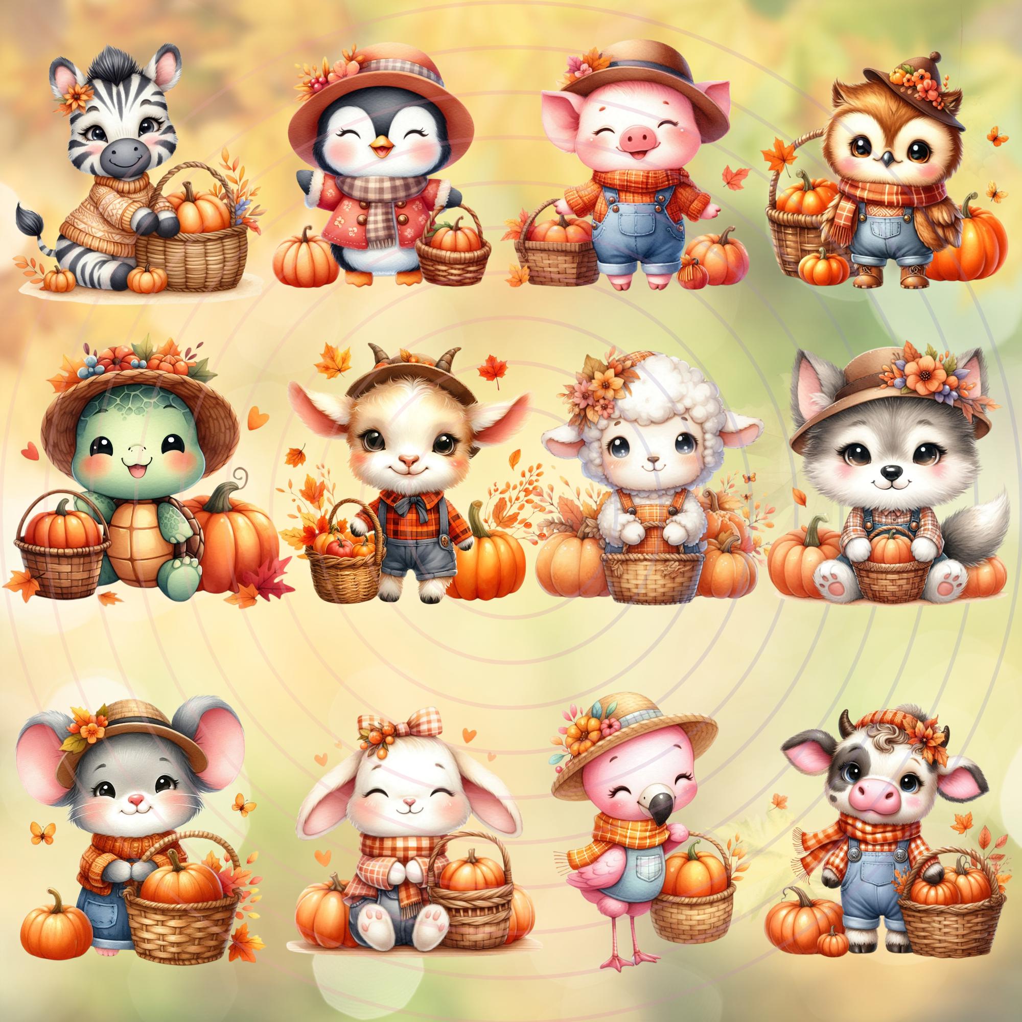 Fall Cute Animals PNG Bundle, Autumn Animals, Watercolor Baby Animals ...