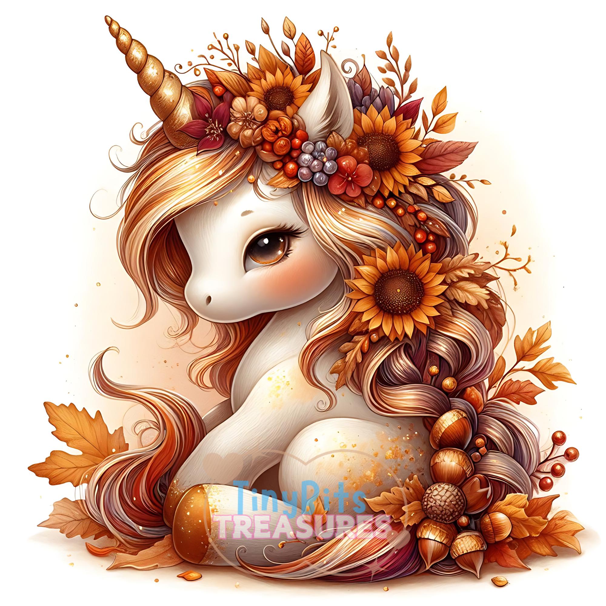 Fall Autumn Unicorn Clipart, Floral Unicorn, Cute Unicorn, Autumn Decor ...