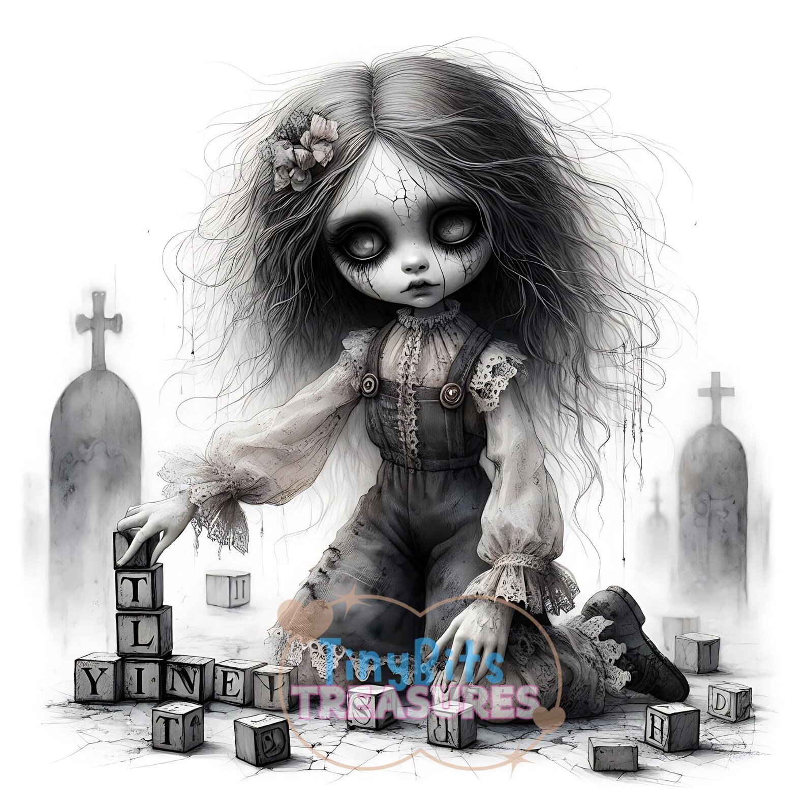 Halloween Gothic Doll Clipart, Vintage Creepy Dolls, Gothic Clipart ...