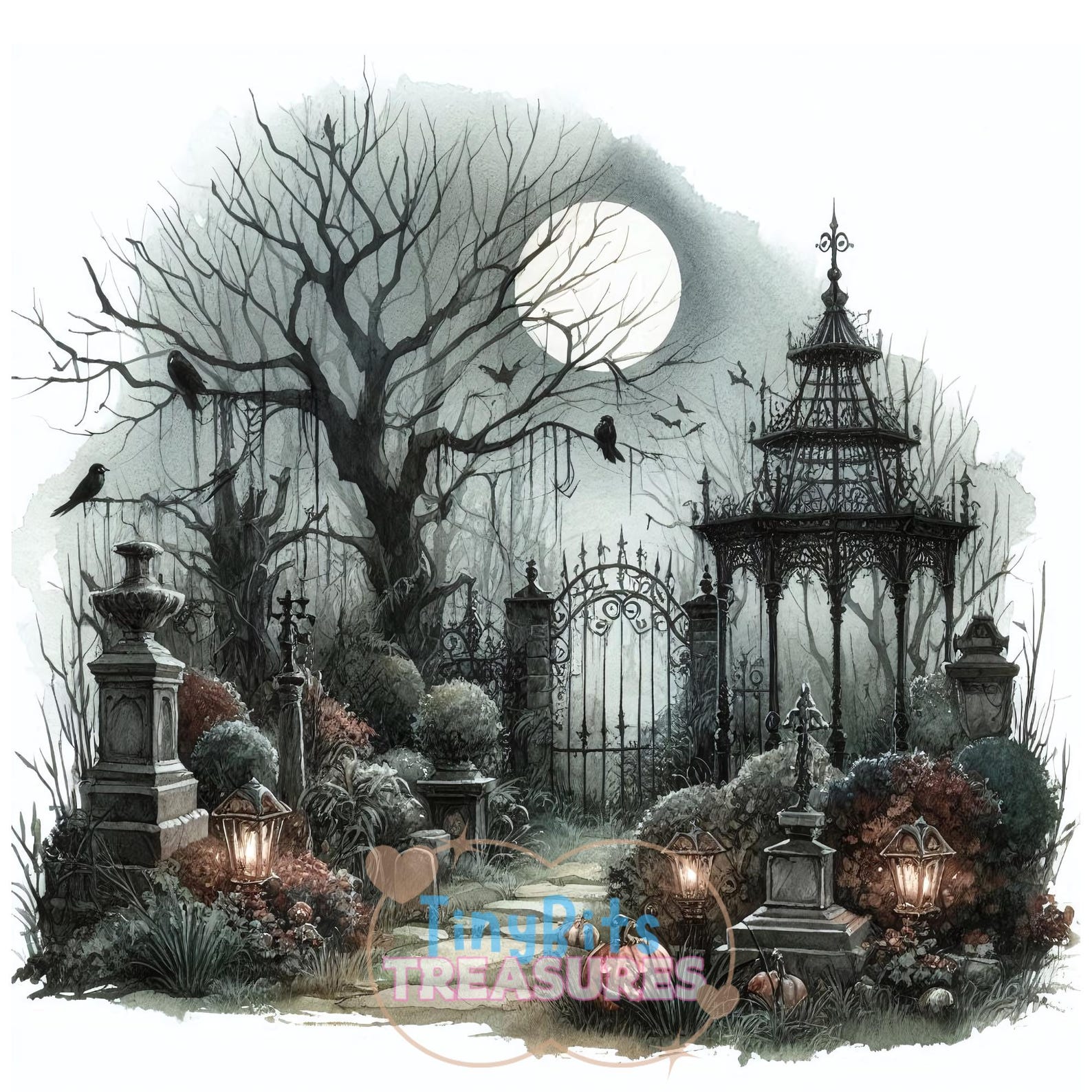 Halloween Scenes Clipart, Printable Halloween Backdrops, Halloween ...