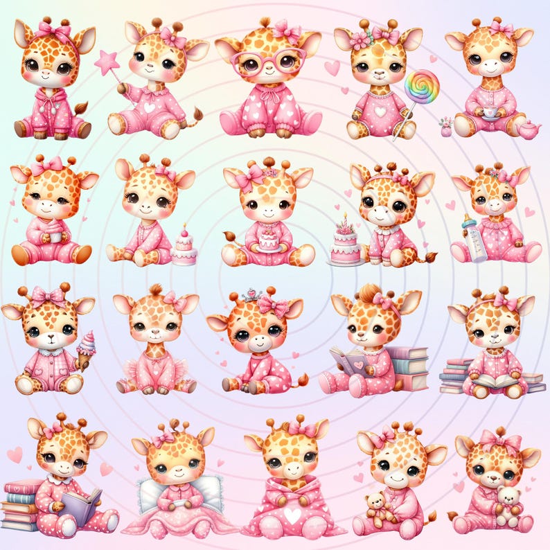 Giraffe Clipart Bundle, Cute Baby Giraffe, Baby Girl Giraffe, Pink ...
